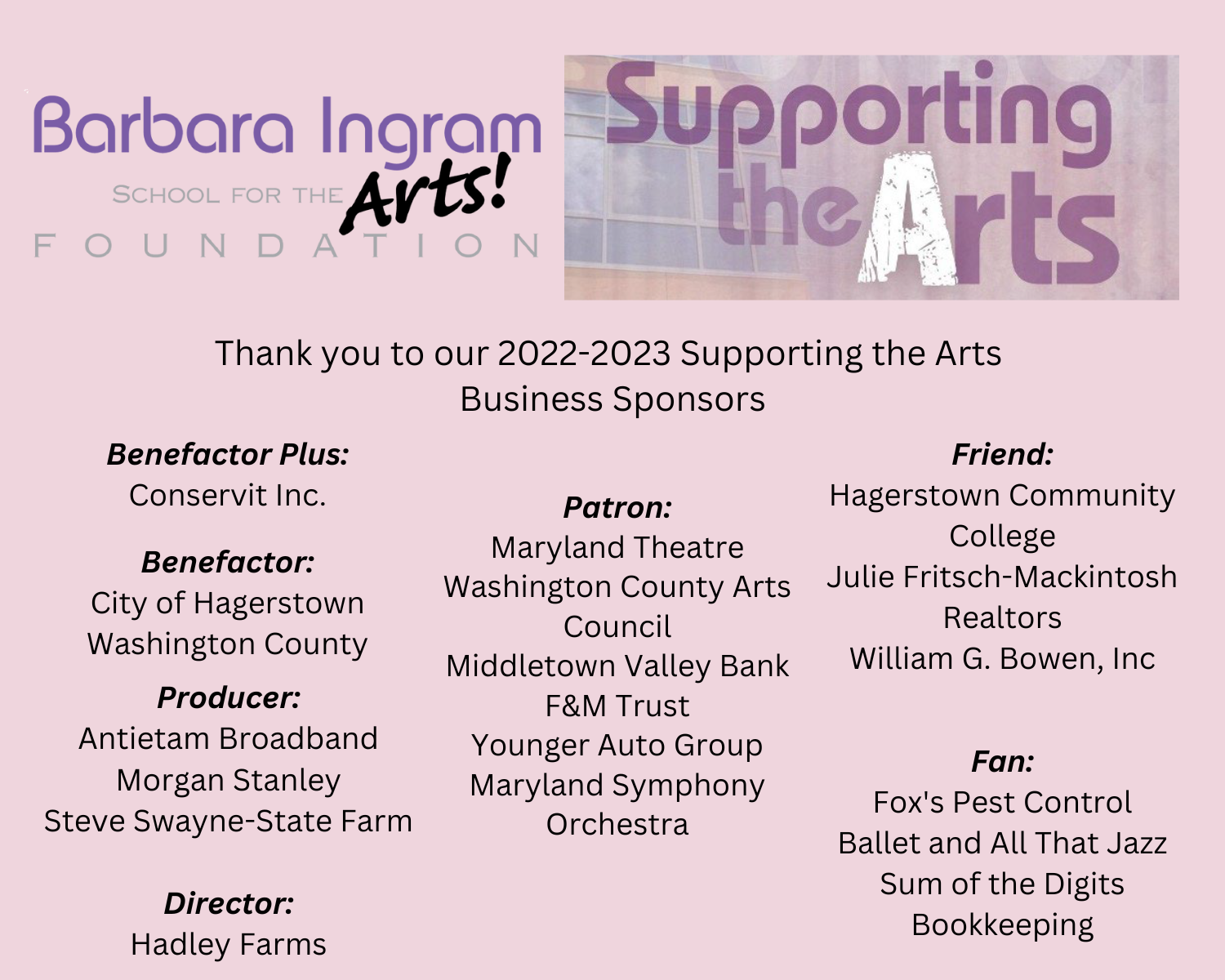 Thank you to our 2022-2023 Supporting the Arts Sponsors! - BARBARA ...
