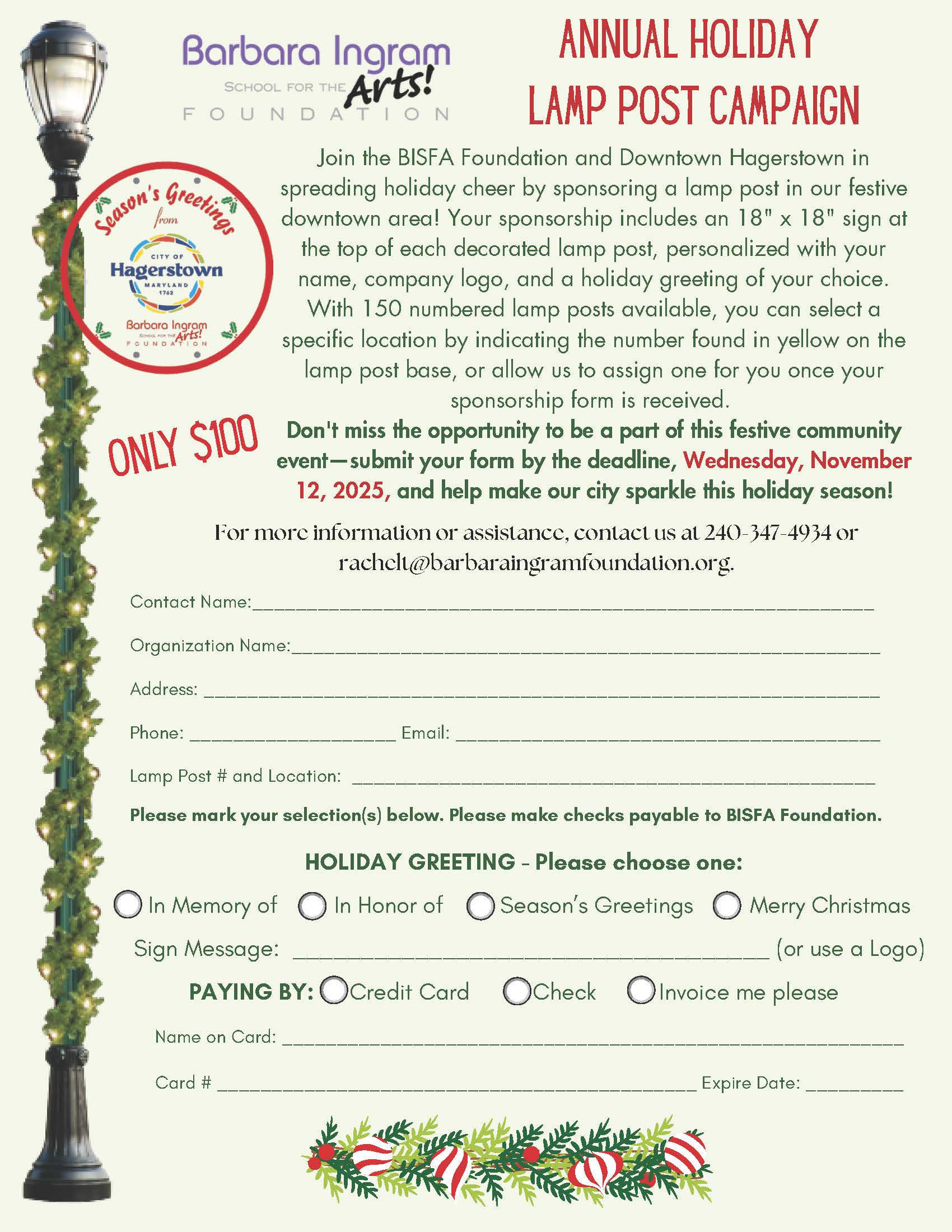 2025 Lamp Post Campaign - BARBARA INGRAM SCHOOL FOR THE ARTS FOUNDATION